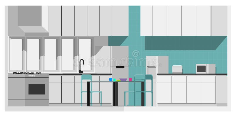 Kitchen Elevation by 45 Degree Flat View Stock Vector - Illustration of ...