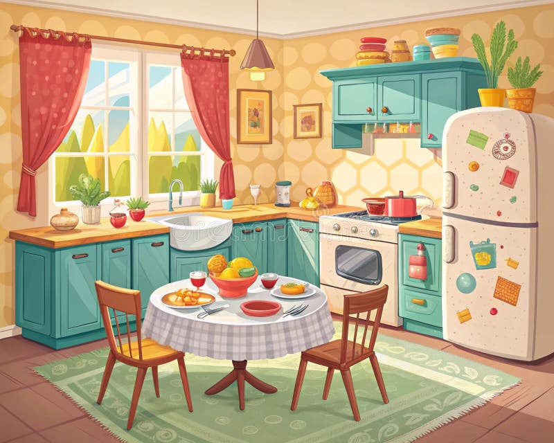 Vector Illustration of a Kitchen Interior for Cartoon Background Stock ...