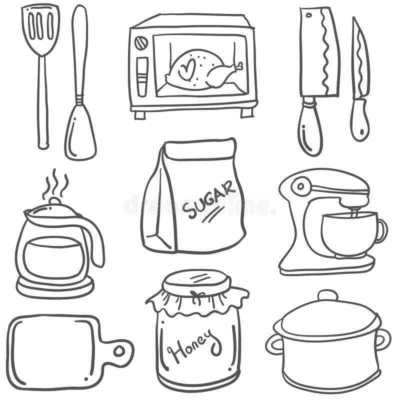 Vector Illustration of Kitchen Set Doodles Stock Vector - Illustration ...