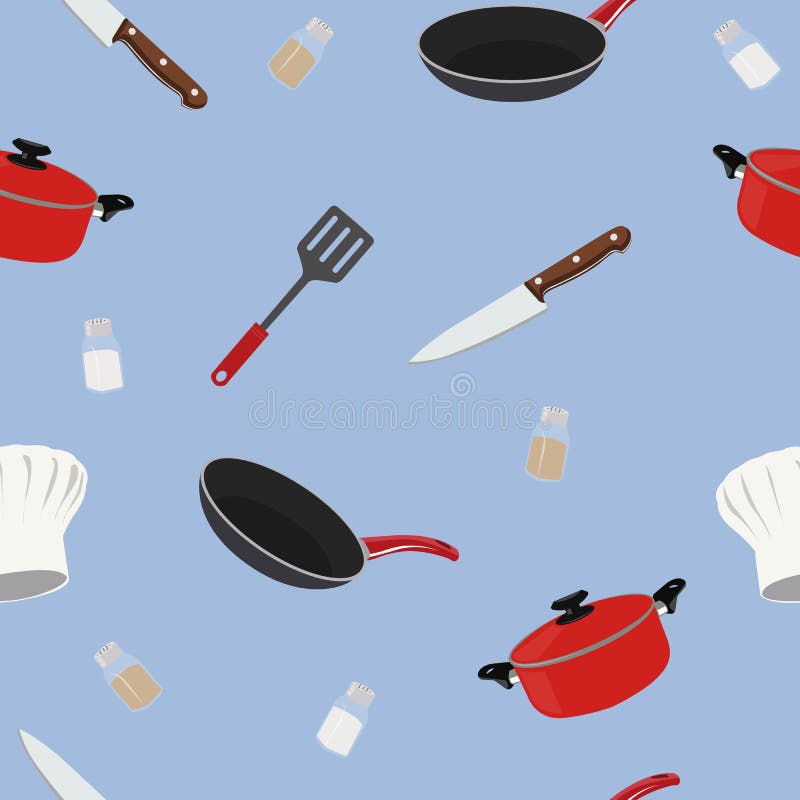Vector Illustration Kitchen Themed Seamless Pattern Background Stock ...