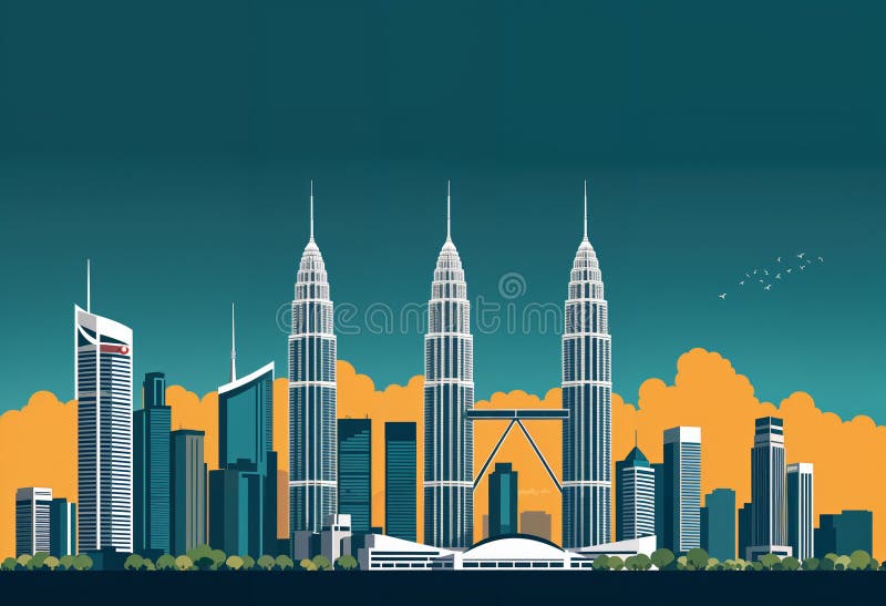 A Vector Illustration of Kuala Lumpur Skyline with Petronas Tower and ...