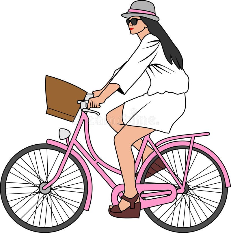 Vector Illustration of Lady Ride a Vintage Bicycle Stock Vector ...