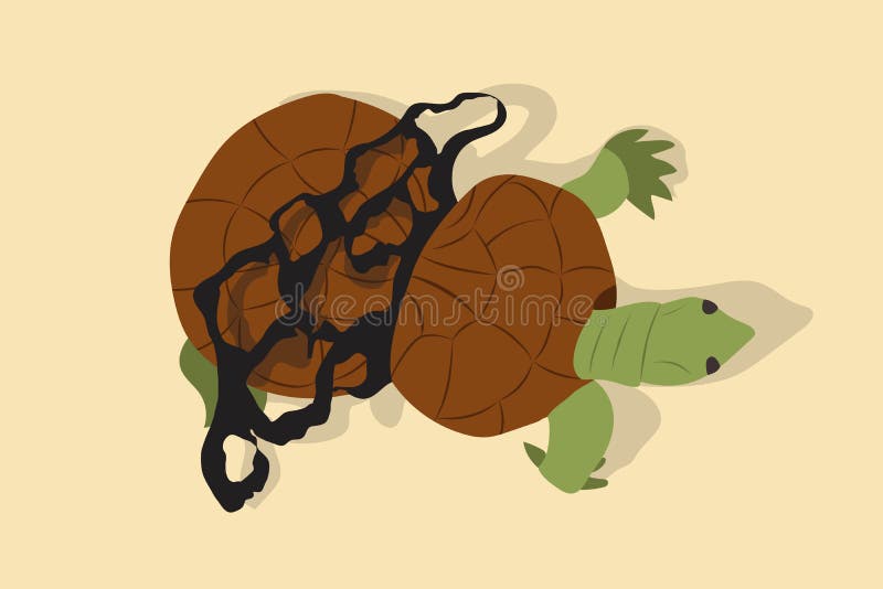 Vector Illustration of Land Turtle Stuck in Plastic Net and Grew Up Not ...
