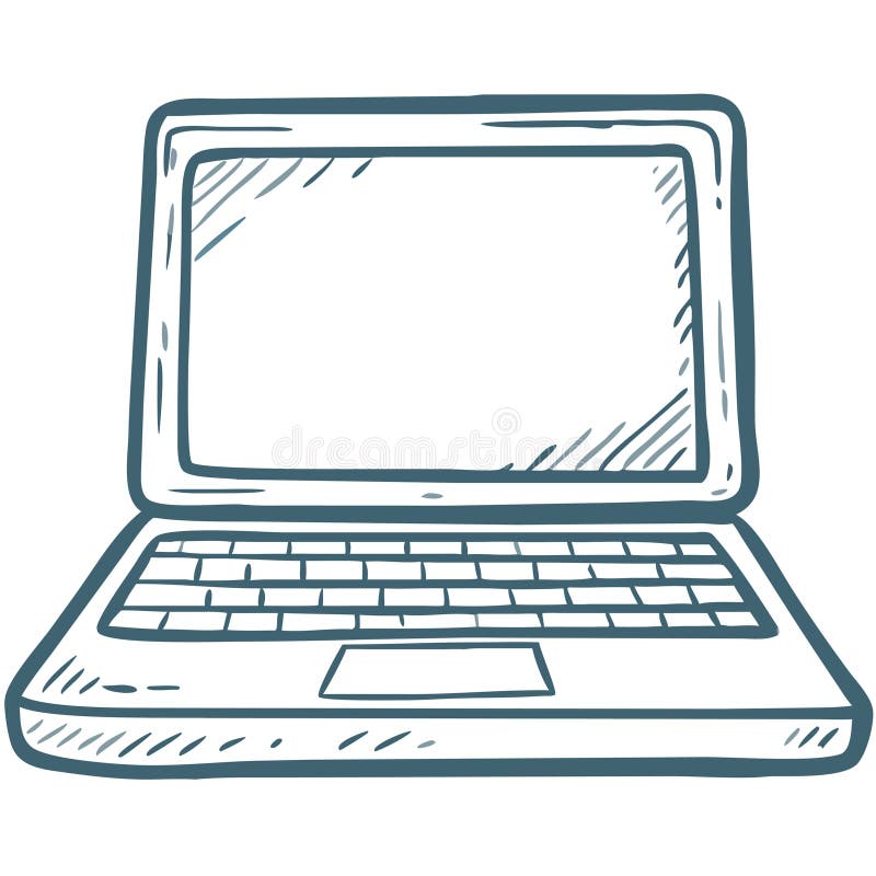 Vector Illustration of Laptop Computer in Simple Hand Drawn Style Stock ...