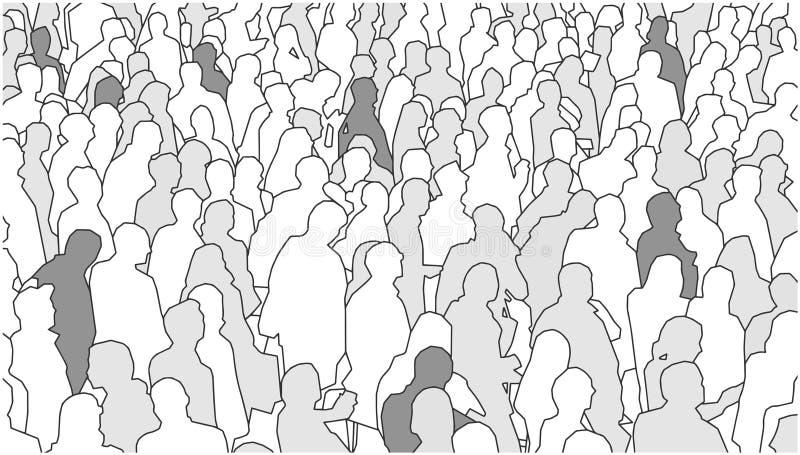 Vector Illustration of Large Crowd of People in Black and White Stock ...