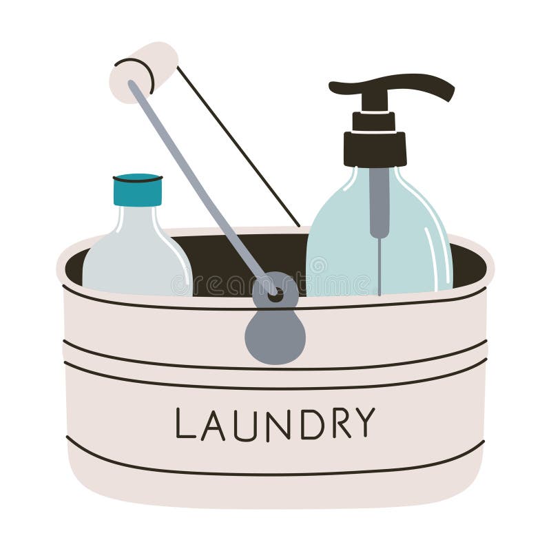Vector Illustration of Laundry Basket with Detergent and Conditioner ...