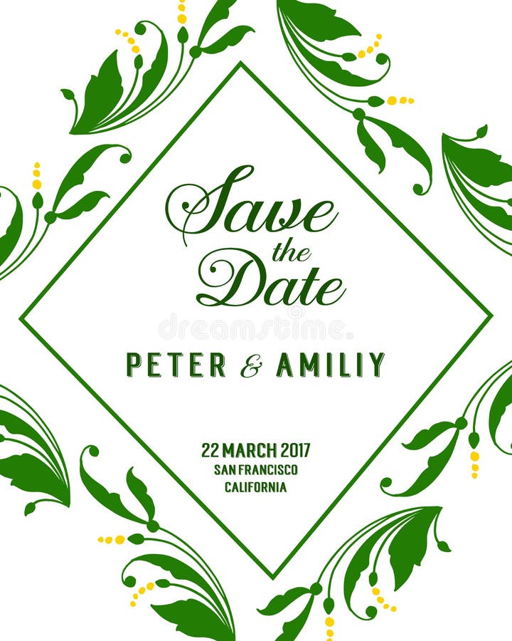 Vector Illustration Leaf Floral Frame with Template Save the Date Stock ...