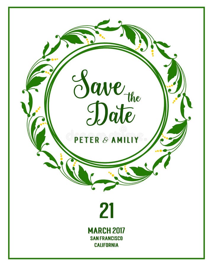 Vector Illustration Leaf Floral Frame with Template Save the Date Stock ...