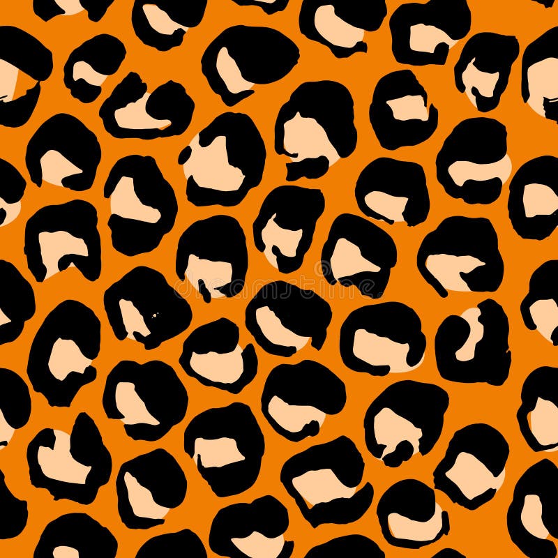 Vector Illustration Leopard Print Seamless Pattern. Orange Hand Drawn ...