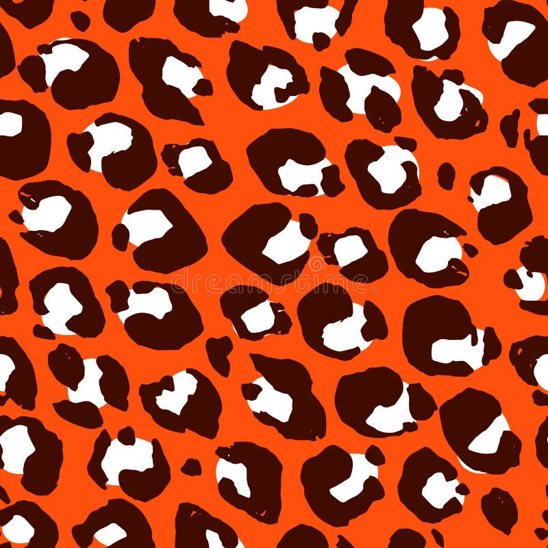 Vector Illustration Leopard Print Seamless Pattern. Orange Hand Drawn ...