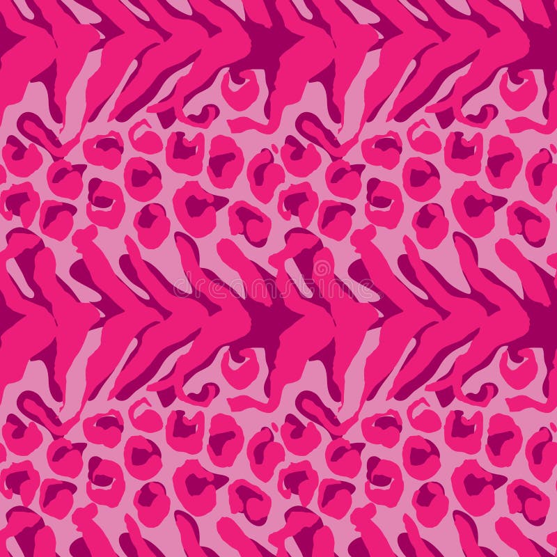 Vector Illustration Leopard Print Seamless Pattern. Pink Hand Drawn ...