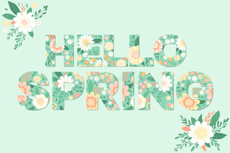 Vector Illustration with Lettering Hello Spring and Hand Drawn Colorful ...