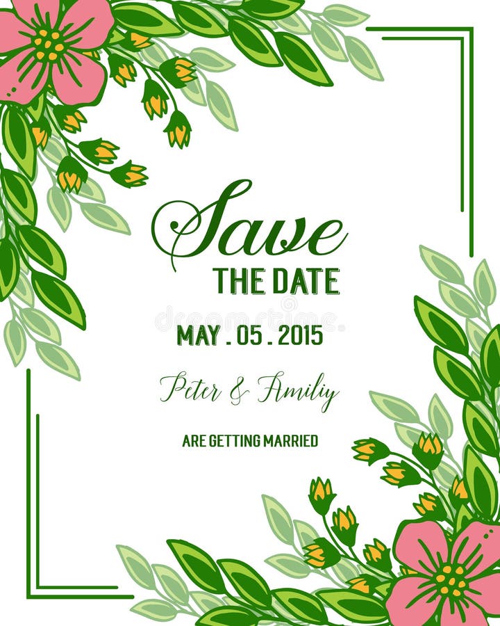 Vector Illustration Lettering Save the Date with Crowd Green Leafy ...