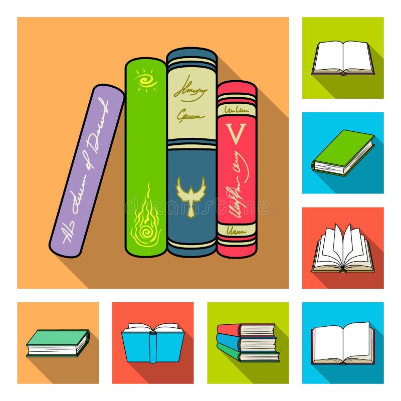 Vector Illustration of Library and Textbook Sign. Set of Library and ...