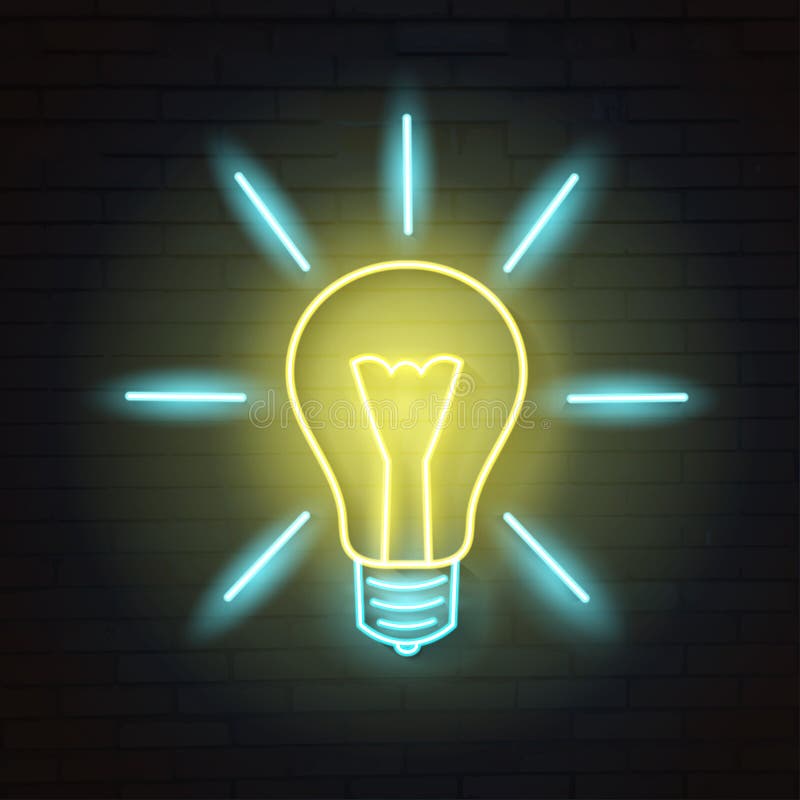 Vector Illustration Light Bulb.Neon Sign. Stock Vector - Illustration ...