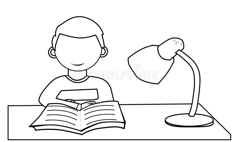 Vector Illustration Line Art a Boy Reading Book Stock Vector ...