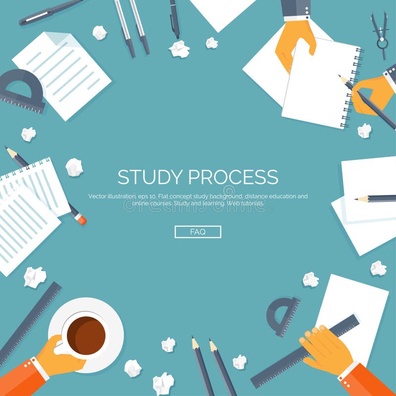 Vector Illustration, Lined. Flat Backgrounds Set. Distance Education ...