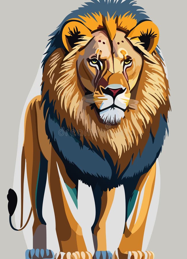 Vector Illustration of a Lion with a Big Mane. Cartoon Style Stock ...