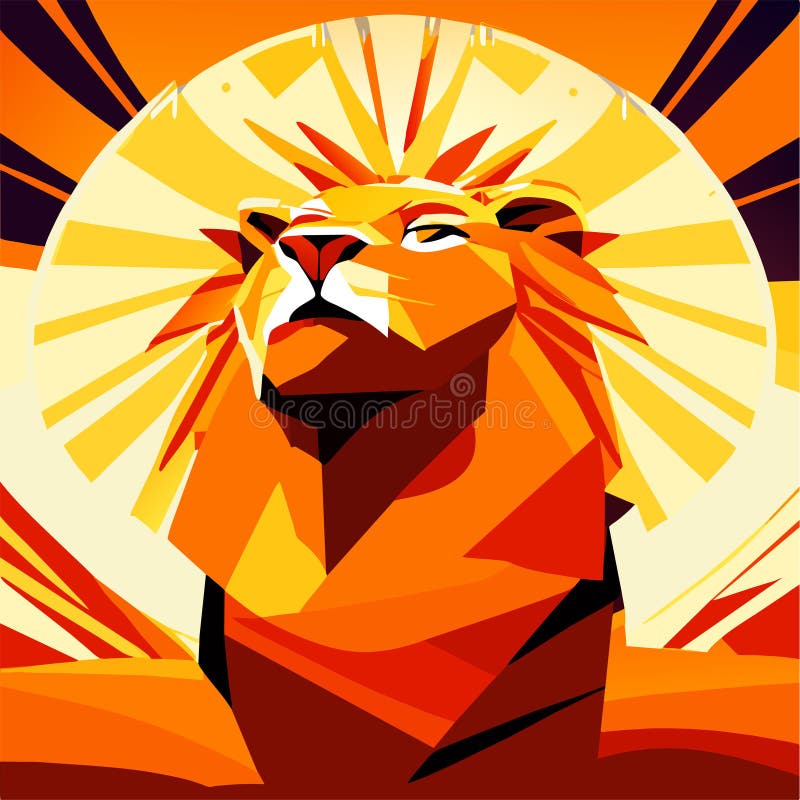 Lion Head in the Sun. Vector Illustration in Retro Style Stock Vector ...