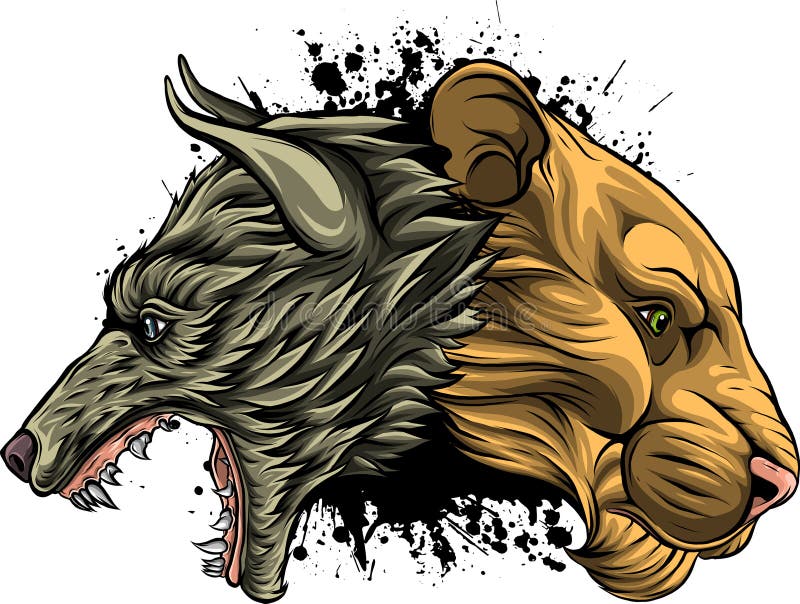 Vector Illustration of Lion and Wolf Head Stock Vector - Illustration ...
