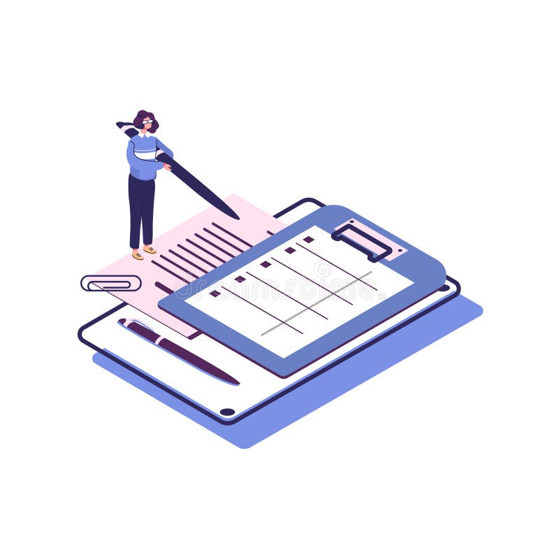 Vector Illustration, Little People Fill Out a Form, Modern Concept for ... Vector Illustration, Little People Fill Out a Form, Modern Concept for ...