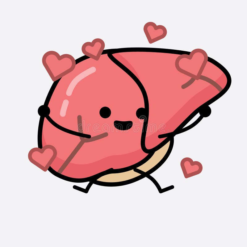 Vector Illustration of Liver Character with Cute Face and Simple Body ...