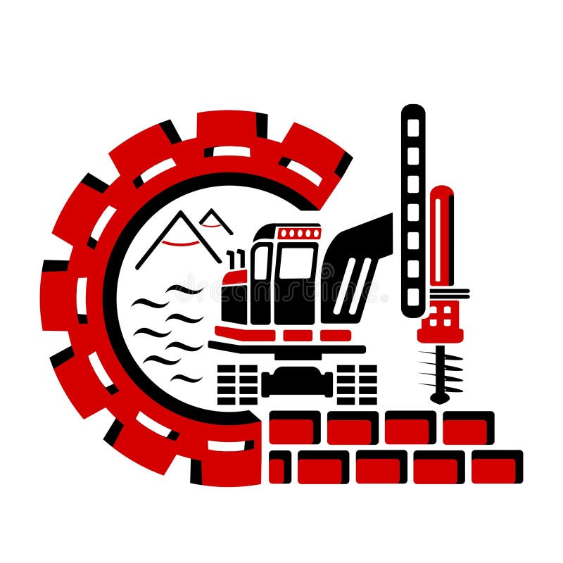 Vector Illustration, Logo, Crawler Tractor and Drilling Rig Icon ...