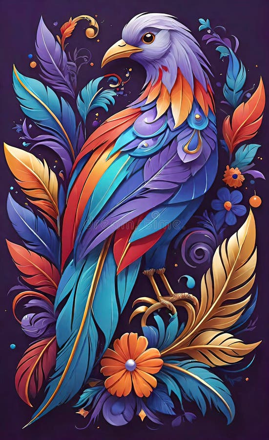 Vector Illustration, Logo of Magic Bird Feathers with Patterns ...