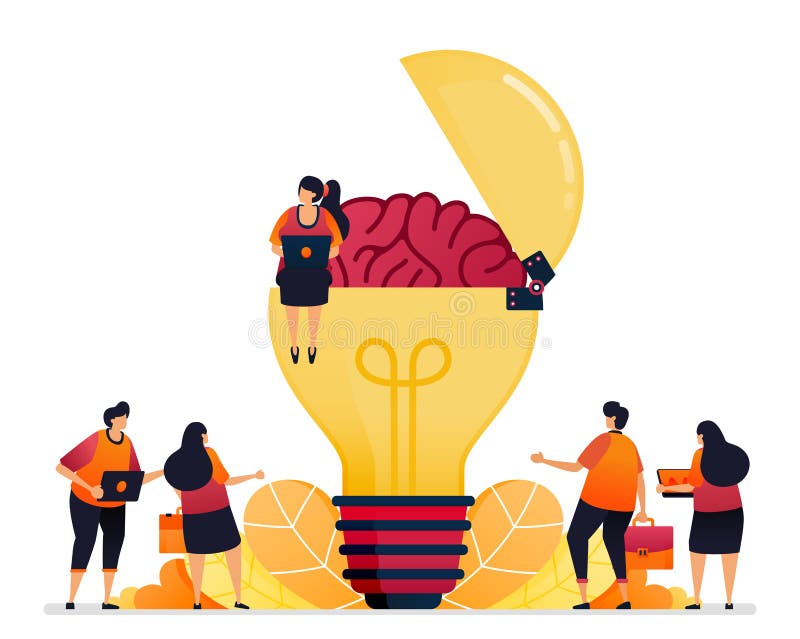 Vector Illustration of Looking for Ideas, Solution, Opening Your ...