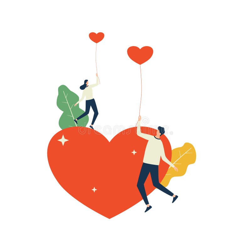 Vector Illustration, Love Couple Concept, Flying with Love Balloons ...