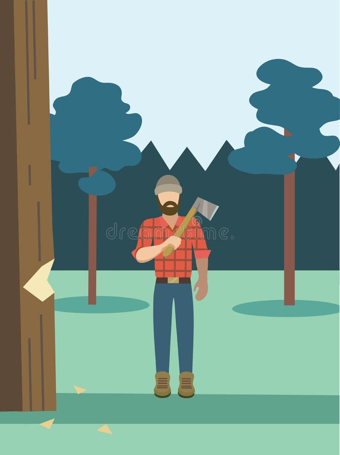 Vector Illustration with Lumber in the Forest. Vector Illustration of ...
