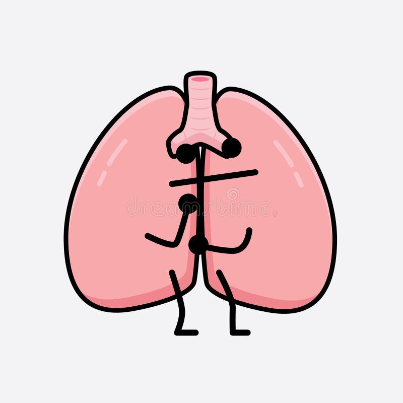 Vector Illustration of Lungs Character with Cute Face and Simple Body ...