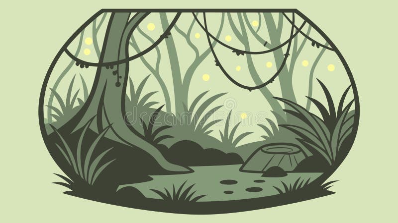 Mini Jungle Ecosystem Inside a Round Glass Terrarium, Vector Design ...