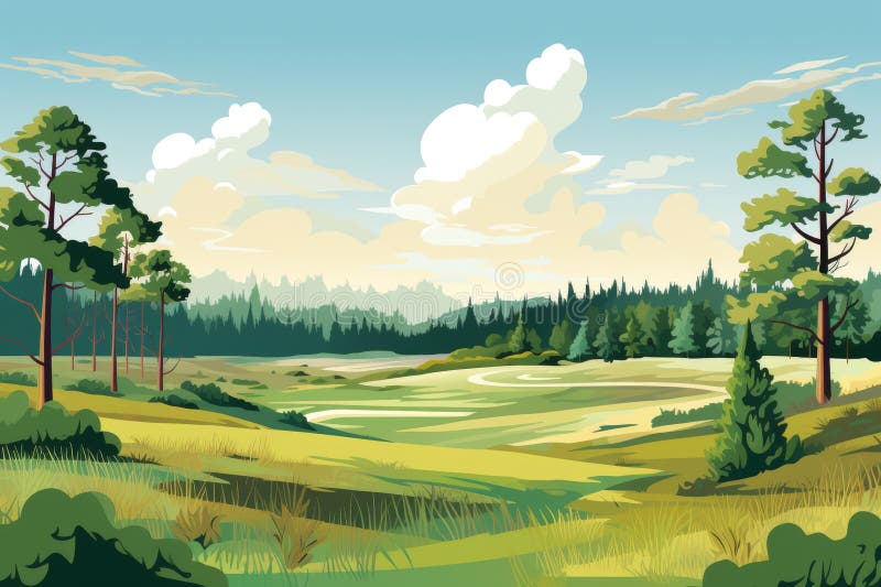 Vector Illustration of Lush Forest Landscape with Abundant Trees and ...