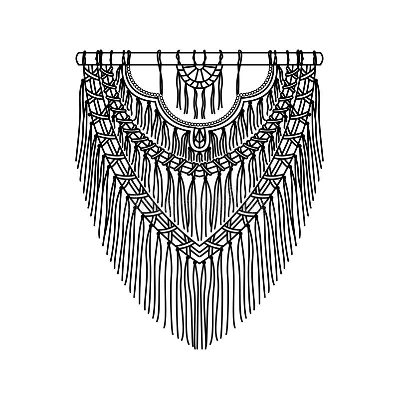 Vector Illustration of Macrame Mural in Boho Style. Line Art Stock ...