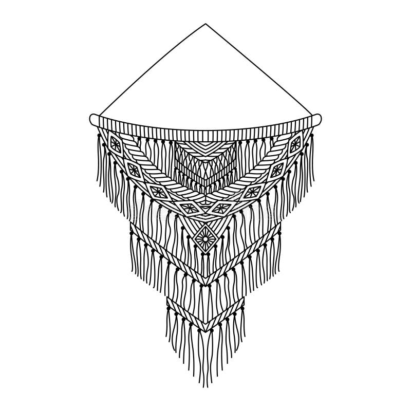 Vector Illustration of Macrame Mural in Boho Style. Line Art Stock ...