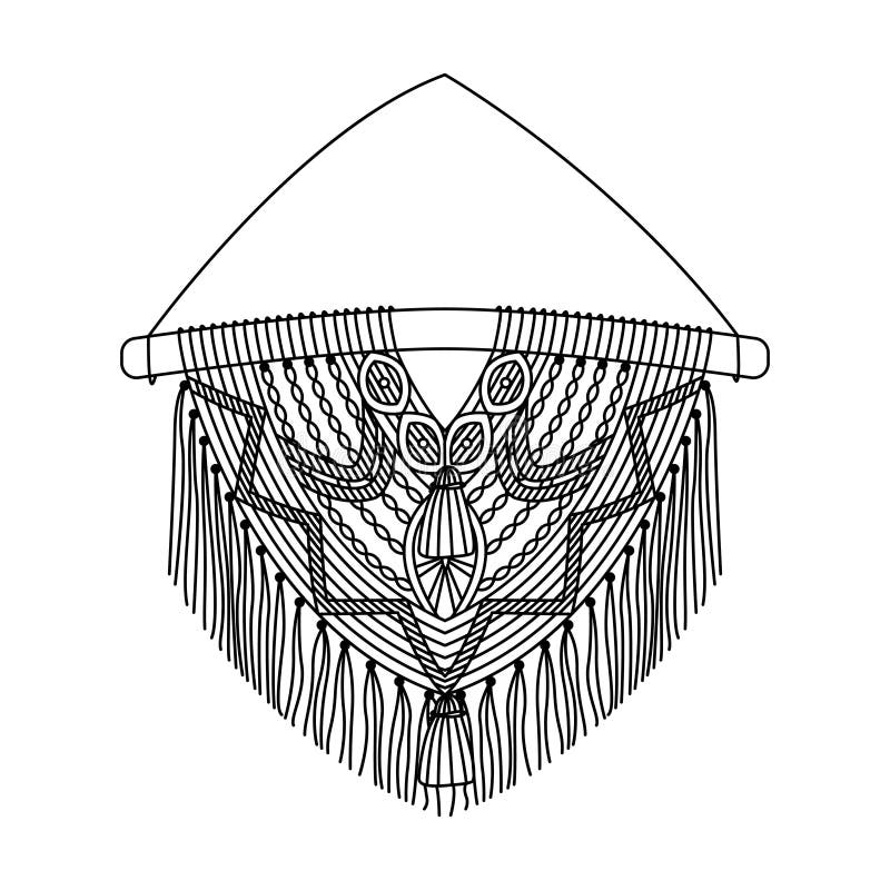 Vector Illustration of Macrame Mural in Boho Style. Line Art Stock ...
