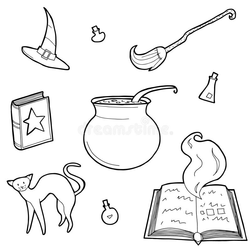 Vector Illustration of Magic Design Elements Set. Hand Drawn, Doodle ...