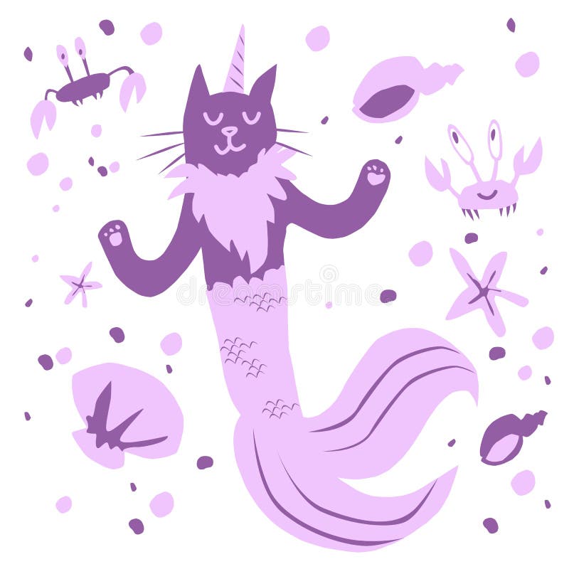 Vector Illustration of Magical Caticorn Mermaid Stock Vector ...