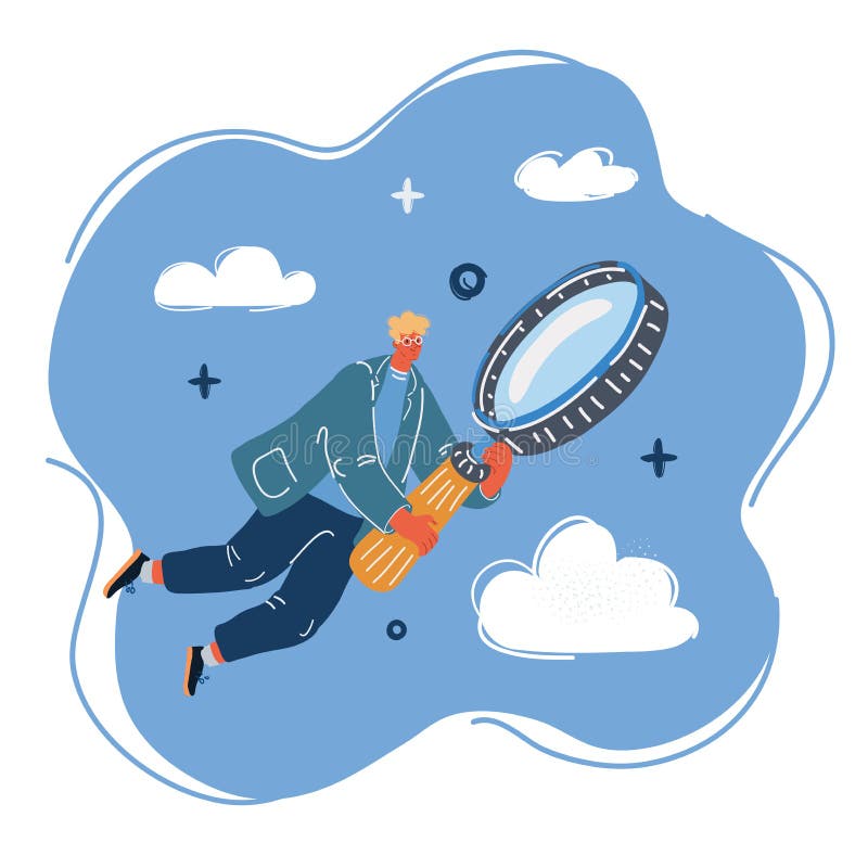 Vector Illustration of Magnifying Glass Hold Man and Fly in Blue ...