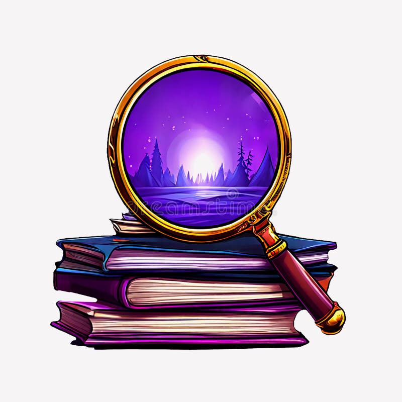Magnifying Glass and Three Books with White Background Stock ...