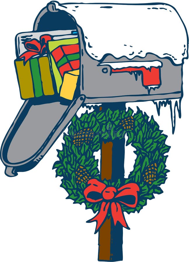 Christmas Mailbox and Wreath Vector Illustration Stock Vector ...