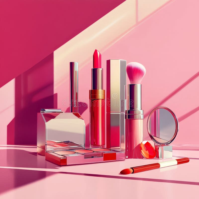 Vector Illustration of Makeup Products on the Background of a Pink Wall ...