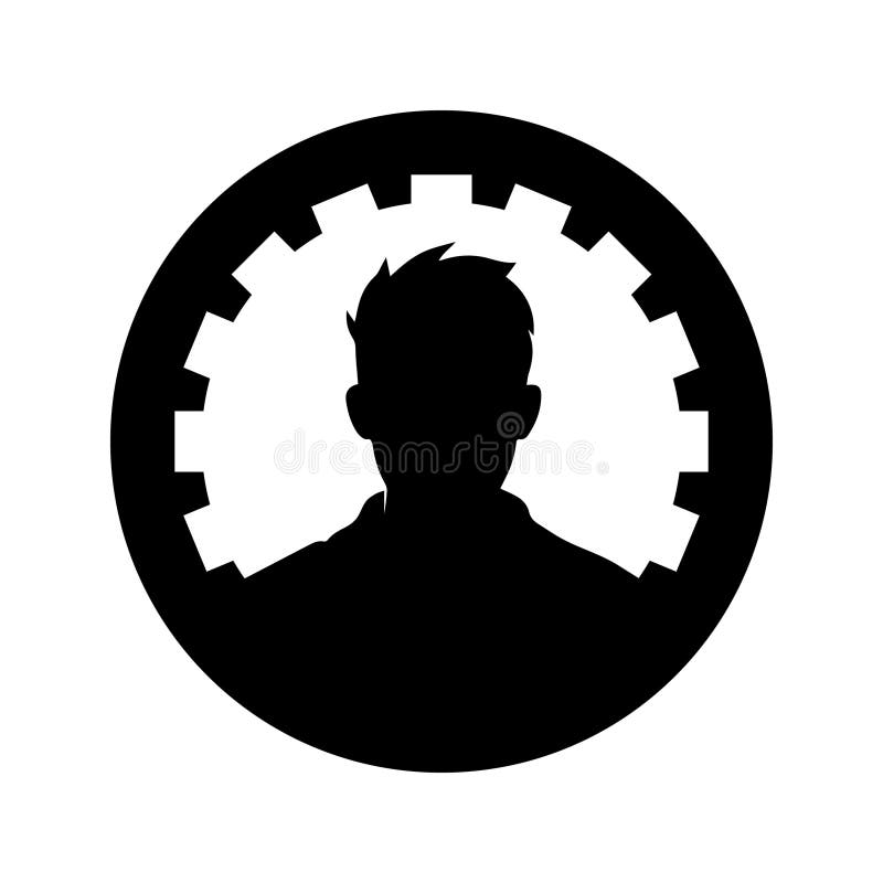 Vector Illustration Male Profile Icon. Black Round Logo with Gear and ...