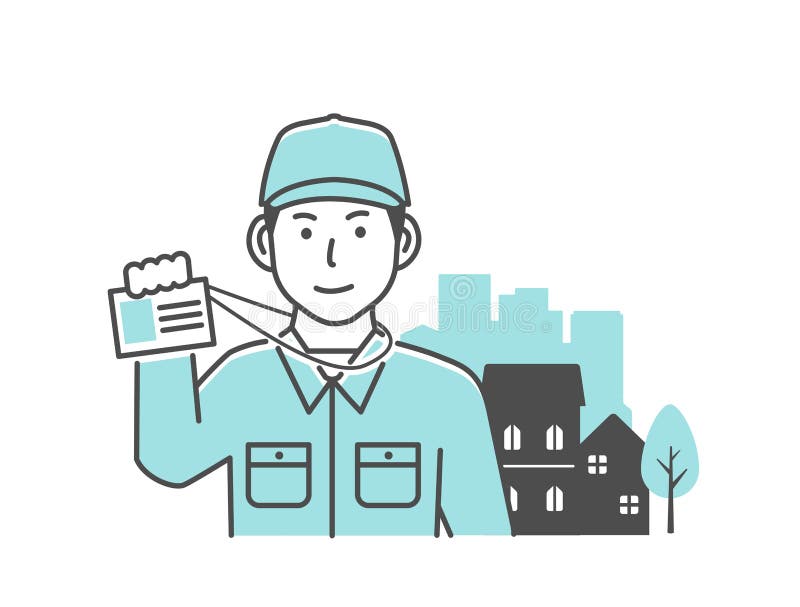 Vector Illustration of a Male Worker Visiting a House Showing an ID ...
