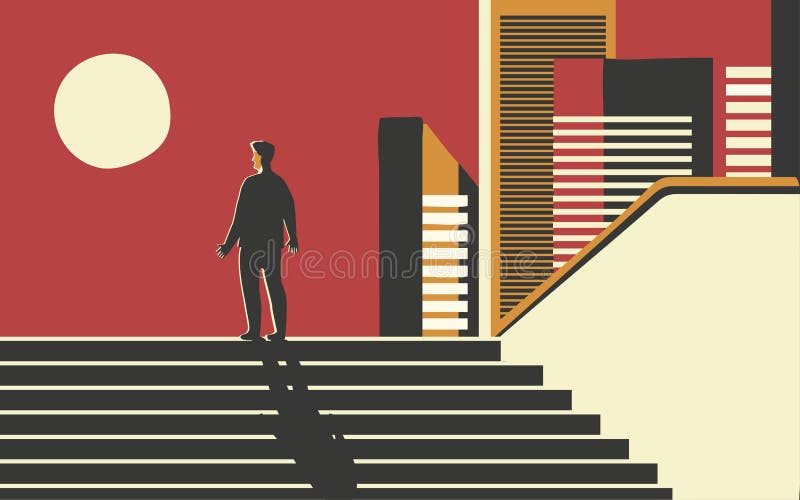 Vector Illustration of a Man Alone in Retro Colors Stock Vector ...
