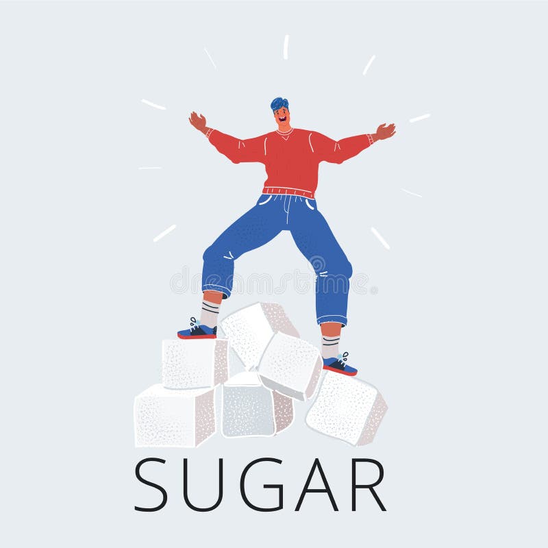 Vector Illustration of Man Balanced on Sugar Cubes on White Background ...