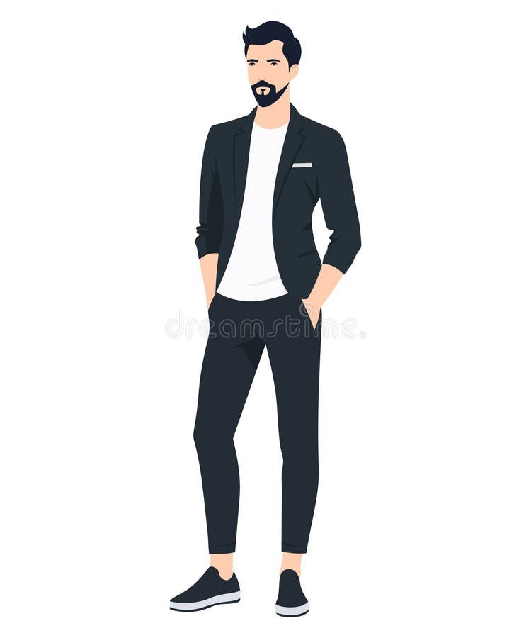 Vector Illustration of a Man in a Black Suit with Classic Shoes. Black ...