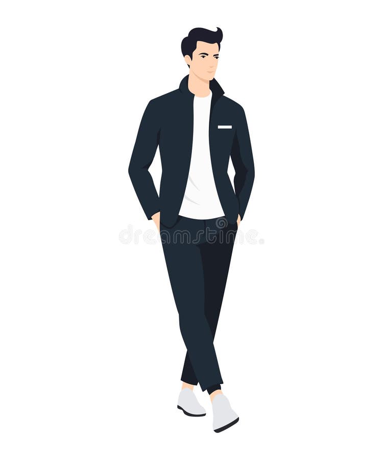 Vector Illustration of a Man in a Gray Suit with a Black Shirt ...