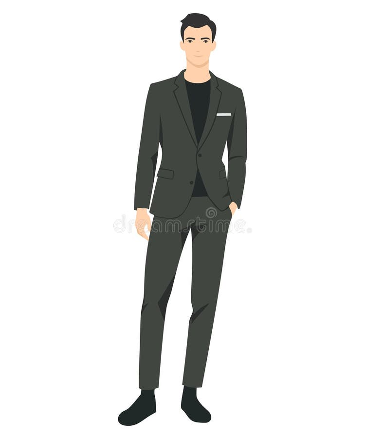 Vector Illustration of a Man in a Black Suit with Classic Shoes. Black ...